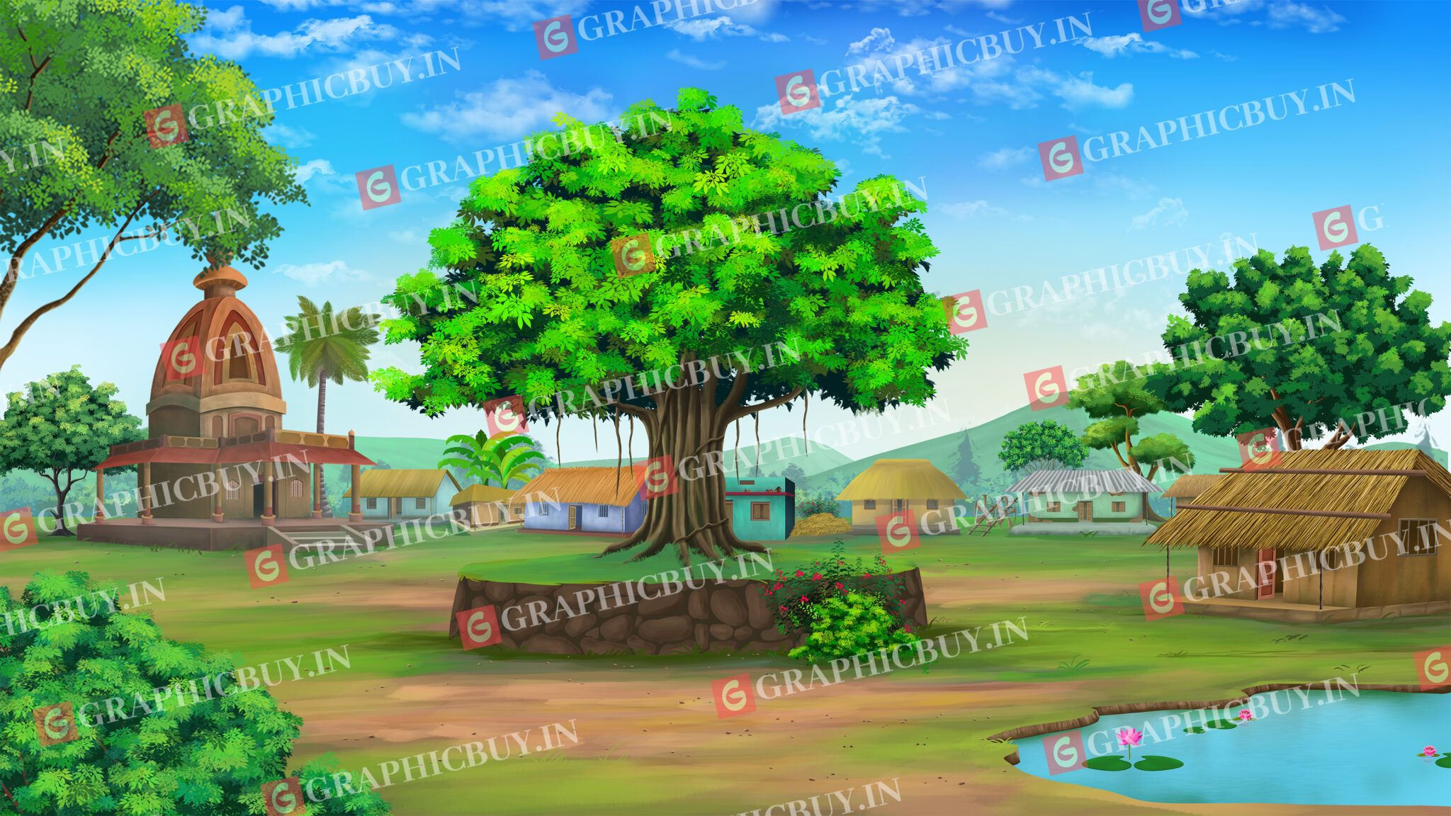 Village Scene Background – GRAPHICBUY